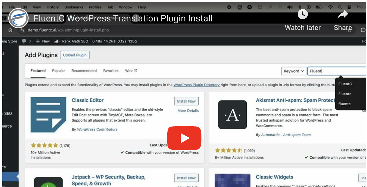 Step-by-step setup of FluentC WordPress Translation Plugin - FluentC